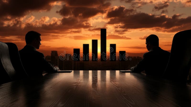 Two Men Engage in Conversation at a Table with Breathtaking Cityscape ...