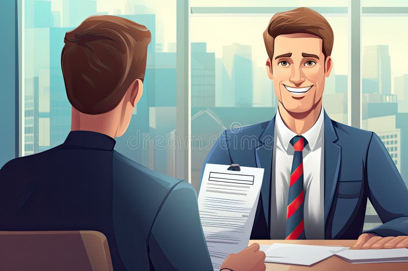 Two Men Engaged in Conversation at a Desk, Potentially in a Job ...