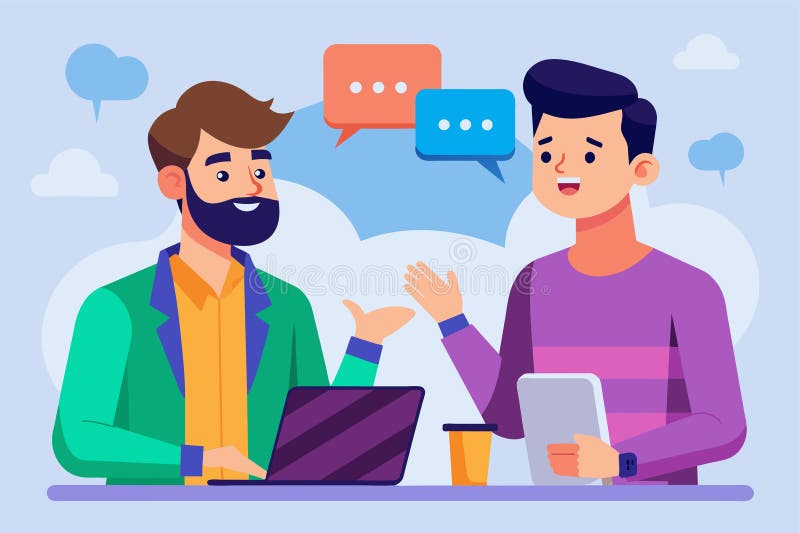 Two Men Engaged in a Conversation while Seated at a Table, Men Talking ...