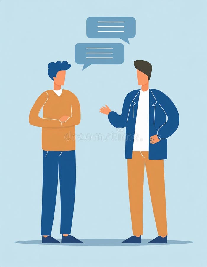 Two Men Engaged in Conversation with Speech Bubbles Above Them ...