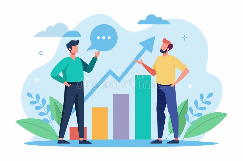 Two Men are Engaged in Discussion about a Graph Showing Flat Growth ...