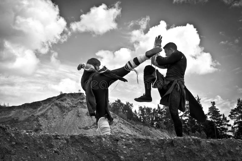 Two men are fighting stock image. Image of blue, exercising - 81343521