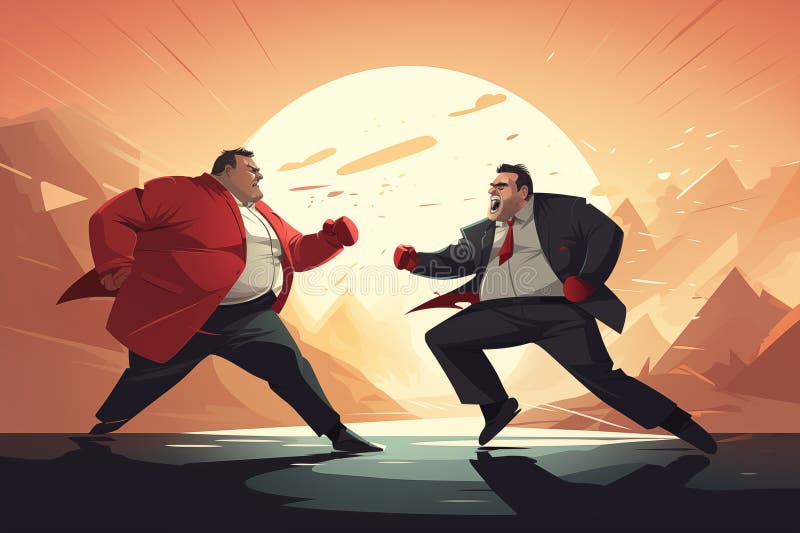 Two Men in Suits Fighting in Front of Sunset Stock Illustration ...