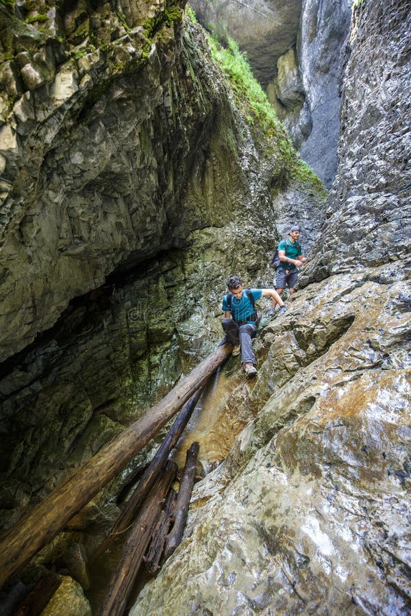 Two Men Hiker Walking in a Canyon Stock Image - Image of canyon ...