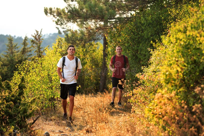 Two Men are Hiking in Forest Stock Photo - Image of bromance, journey ...