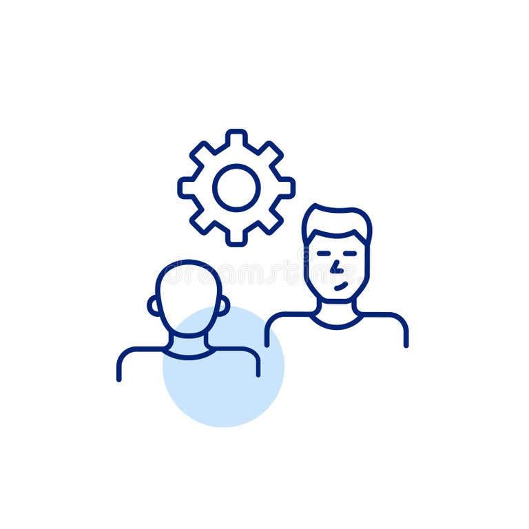 Two Men on Interview or Conversation and Cogwheel. Collaborative Settings, Communication ...