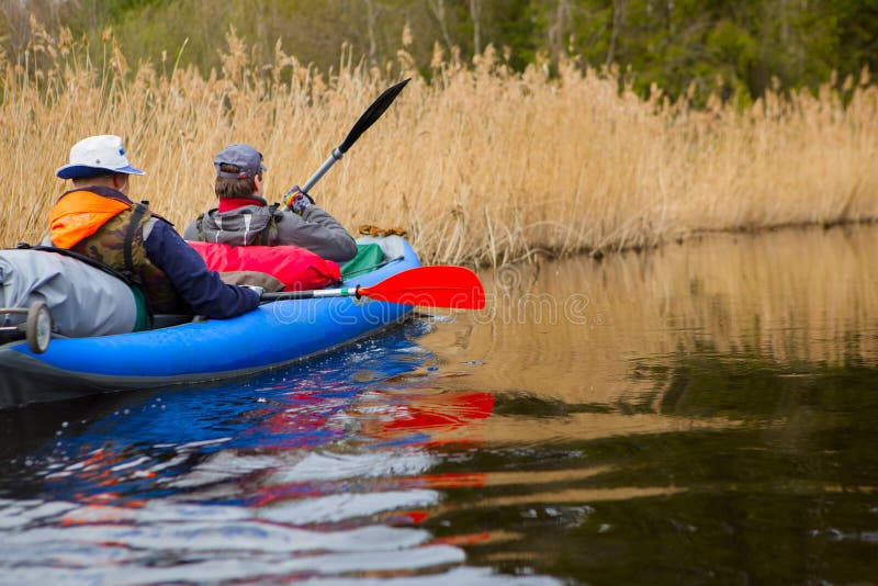 Two Men is Kayaking on the River. Stock Photo - Image of khaki, tarvel ...