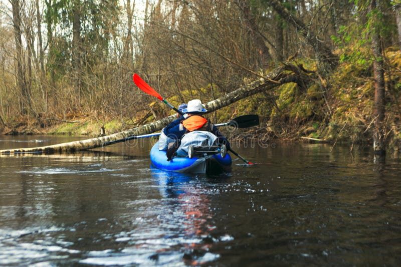 Two Men is Kayaking on the River. Stock Photo - Image of tarvel ...