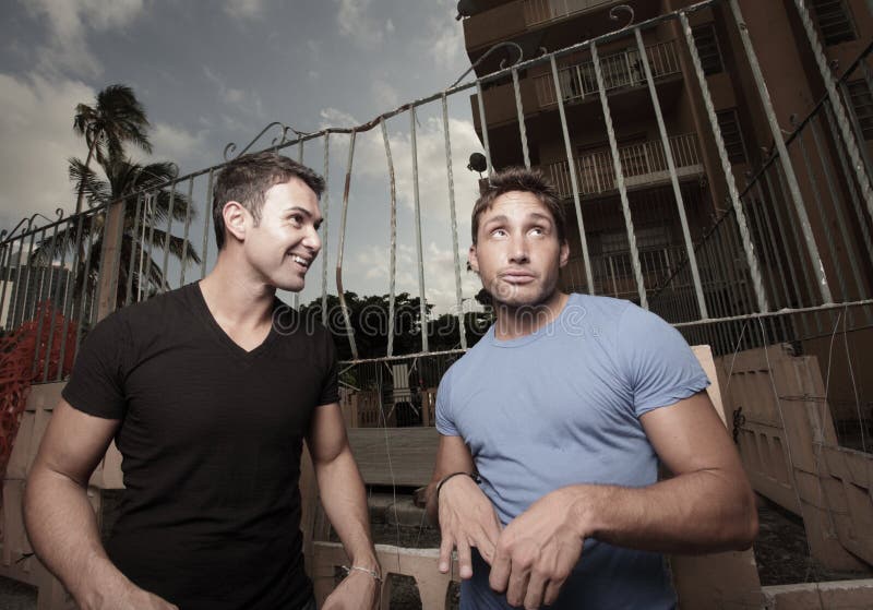 Two Men Looking Away at Something Stock Image - Image of thirties ...