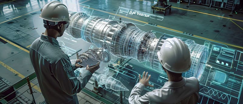 Two Men are Looking at a Computer Screen with a 3D Image of a Jet ...