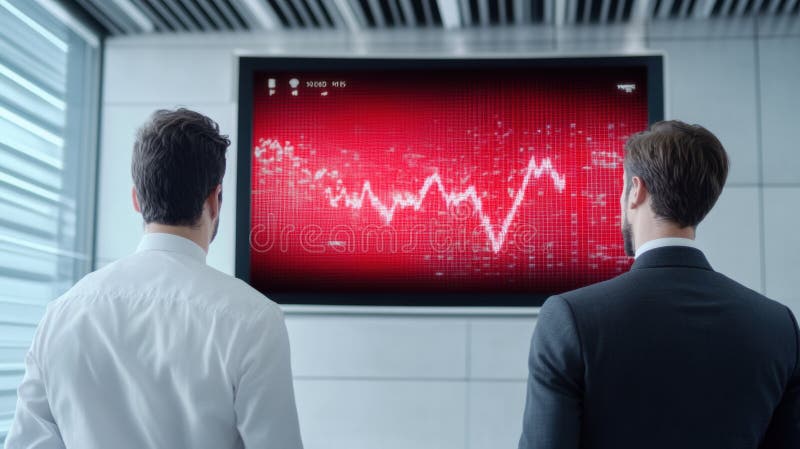 Two Men Looking at a Red Graph on the Wall, AI Stock Photo - Image of ...