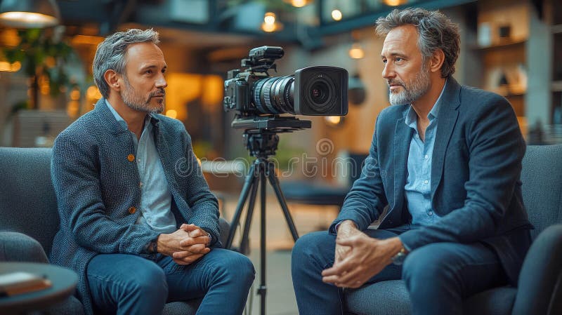 Two Men in a Modern Studio Setting Engaged in an Interview or ...