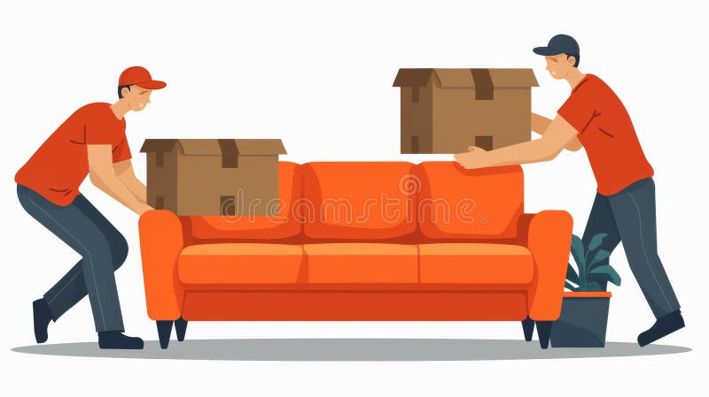 Two Men Moving a Couch with Boxes Stock Photo - Image of house ...