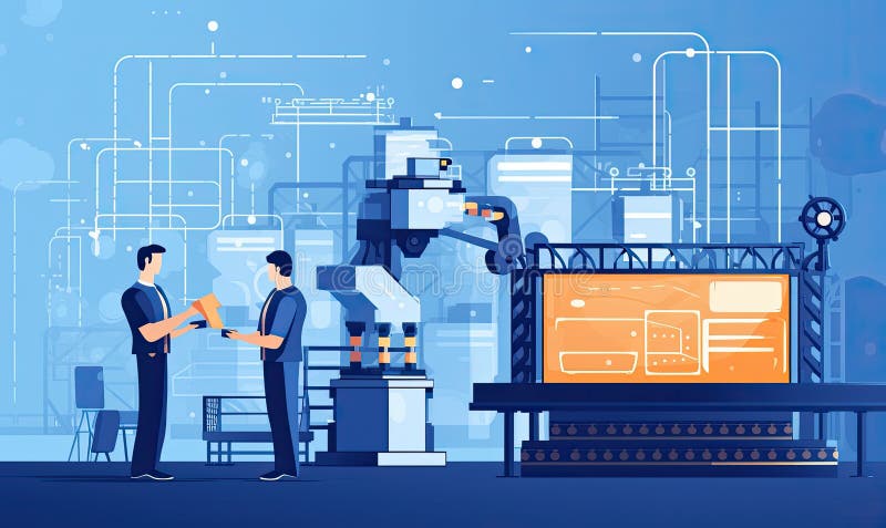 Two Men Observing a High-Tech Machine Stock Illustration - Illustration ...