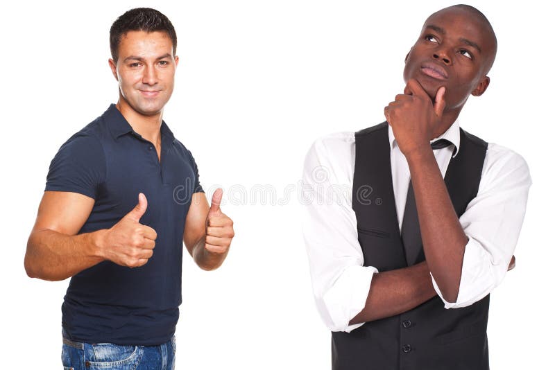 Two Men, One Thinking and Other with Thumbs Up Stock Photo - Image of ...