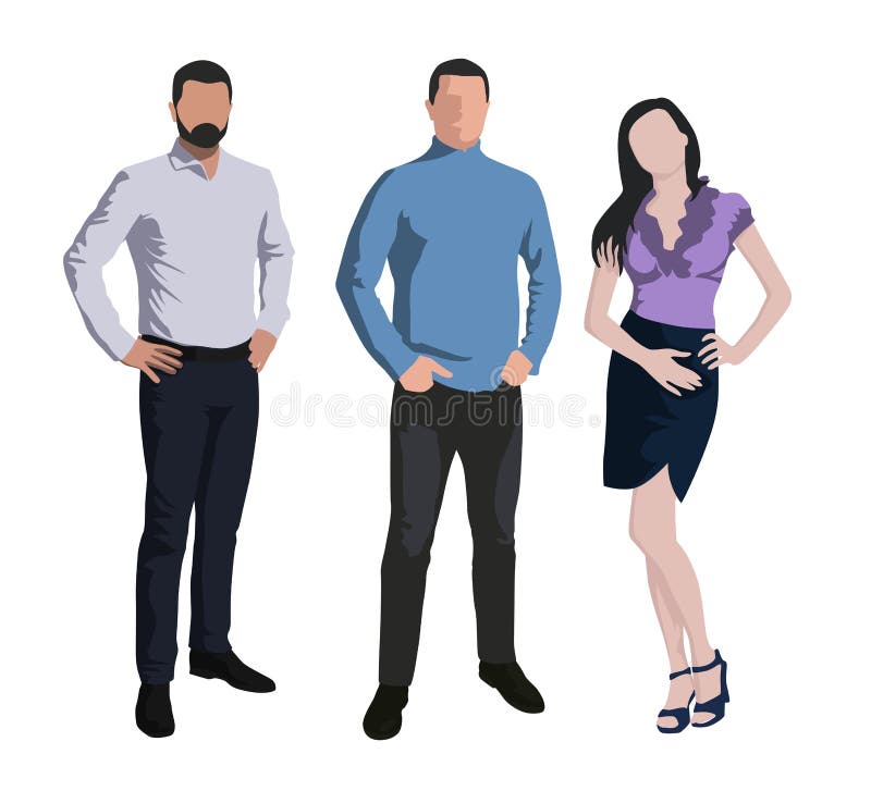 Two Men and One Woman Standing. People Stock Vector - Illustration of ...