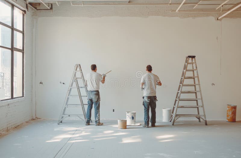 Two Men Painting the Walls in an Empty Room. Generative AI. Stock ...