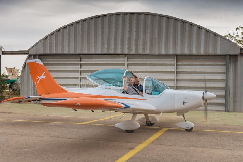 Two Men Pilot and Instructor are Driving Plane. Pilot Training in ...