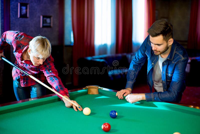 Two men playing billiard stock image. Image of playing - 85957321