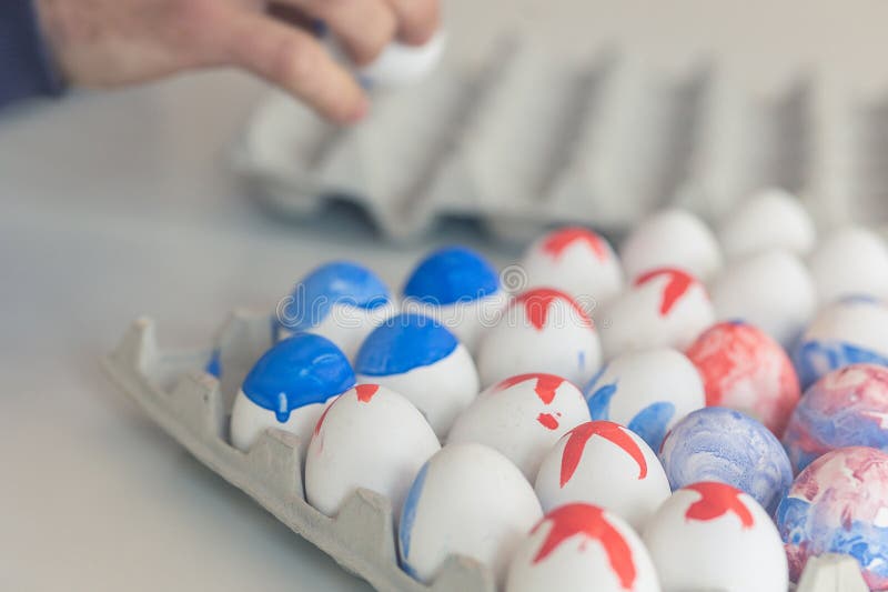 Two Men are Playing Chess with Easter Eggs at White Table. Creative ...