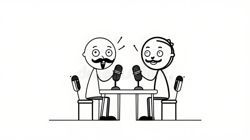 Two Men in a Podcast Studio Having a Conversation Stock Illustration ...