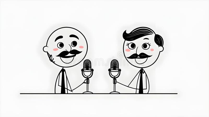 Two Men in a Podcast Studio Having a Conversation Stock Illustration ...