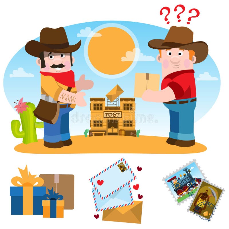 Two Men, Postmen, Cowboys Indicate at the Post Office Stock Vector ...