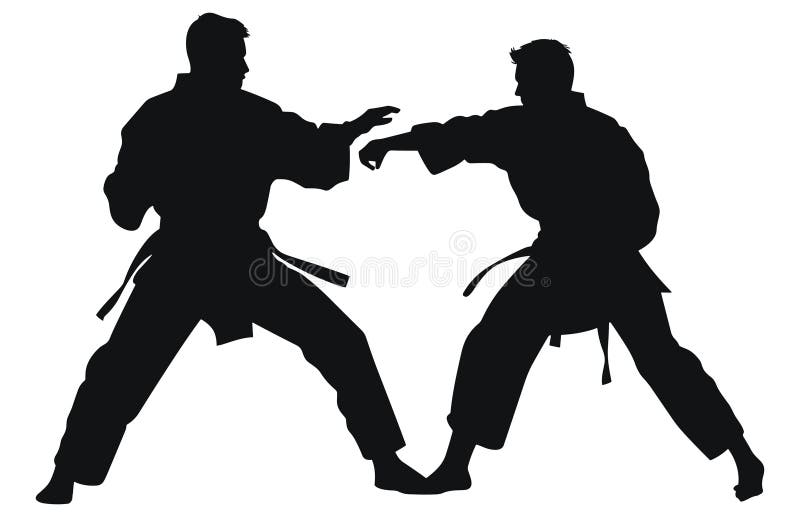 Two Men Practicing Karate Silhouette, Two Karate Men Fighters in a ...