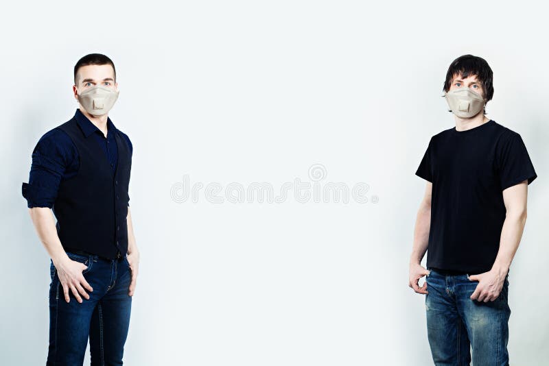 Two Men in Protective Mask on White Banner Background Stock Image ...