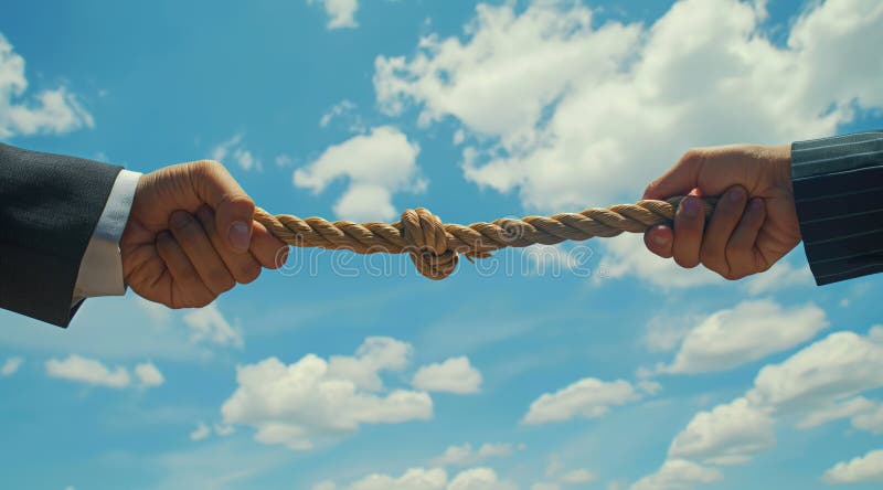 Two Men are Pulling on a Rope, One of Them is Wearing a Suit Generated ...