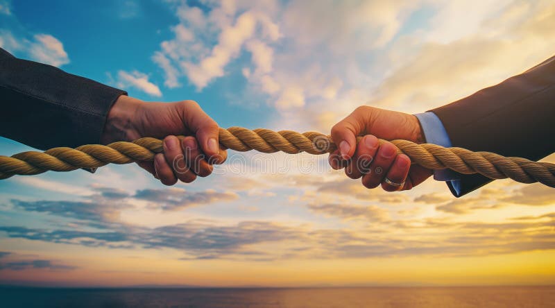 Two Men are Pulling on a Rope, One of Them is Wearing a Suit Generated ...