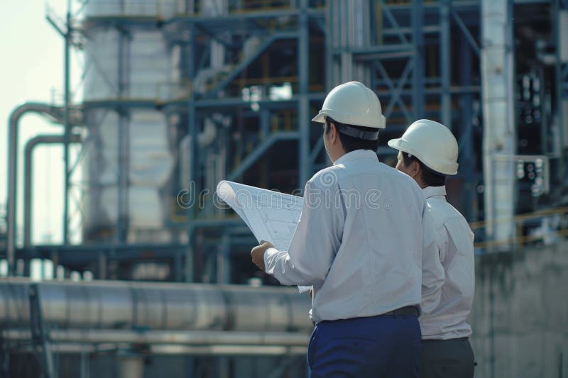 Two Men Reviewing Blueprint Stock Image - Image of industry, builders ...