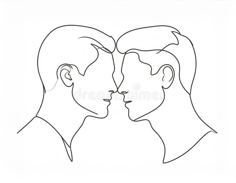 Two Men S Faces in Profile Line Drawing Stock Illustration ...