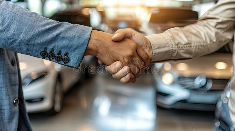 Two Men Shake Hands in Front of a Car Stock Image - Image of ...