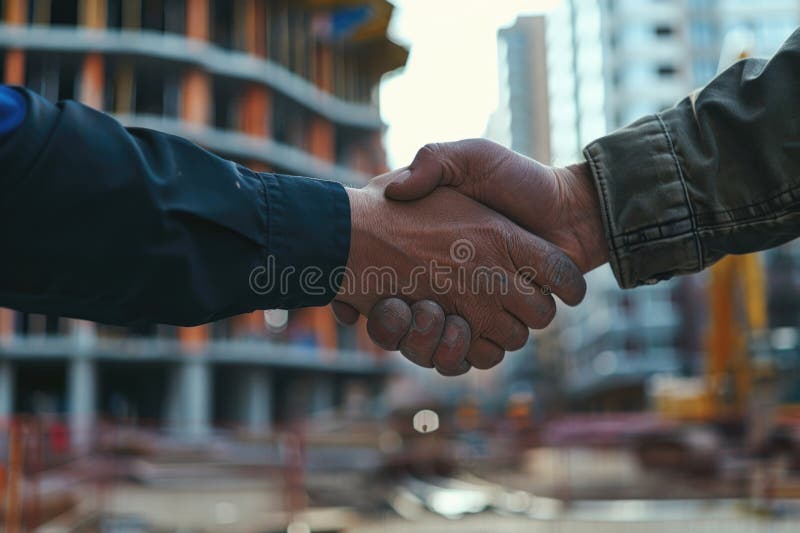 Two Men Shaking Hands at a Construction Site Stock Image - Image of ...