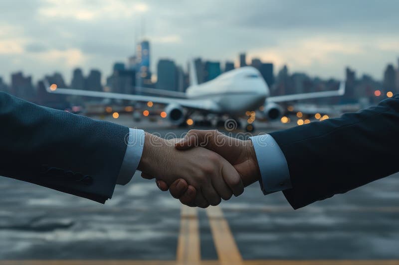 Two Men Shaking Hands in Front of an Airplane Stock Photo - Image of ...