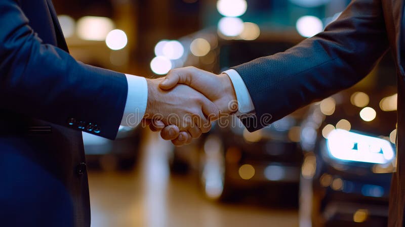 Two Men Shaking Hands in Front of a Car Dealership Stock Photo - Image ...
