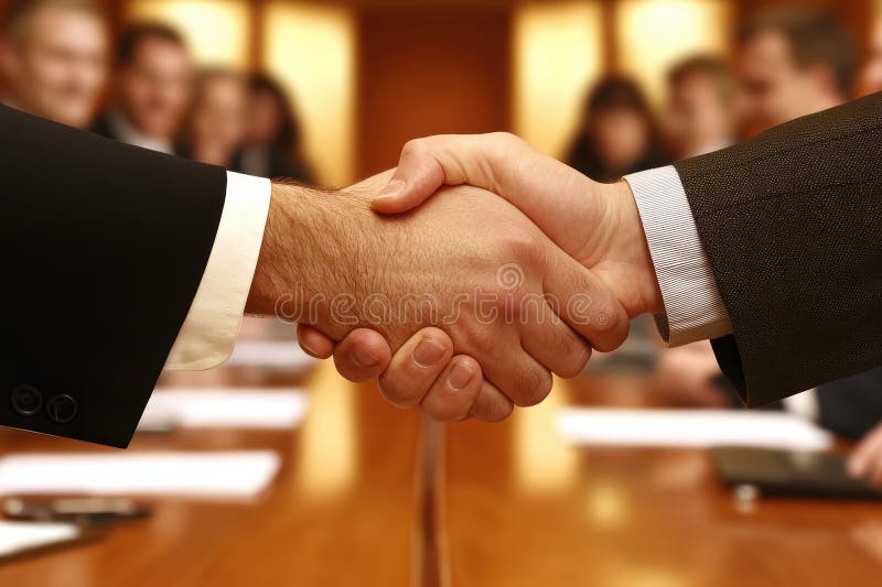 Two Men Shaking Hands in Front of a Group of People Stock Image - Image ...
