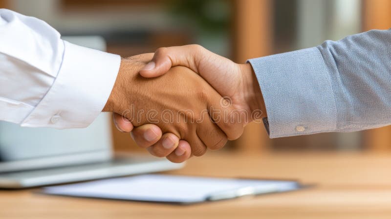 Two Men Shaking Hands in Front of a Laptop Computer, AI Stock Image ...