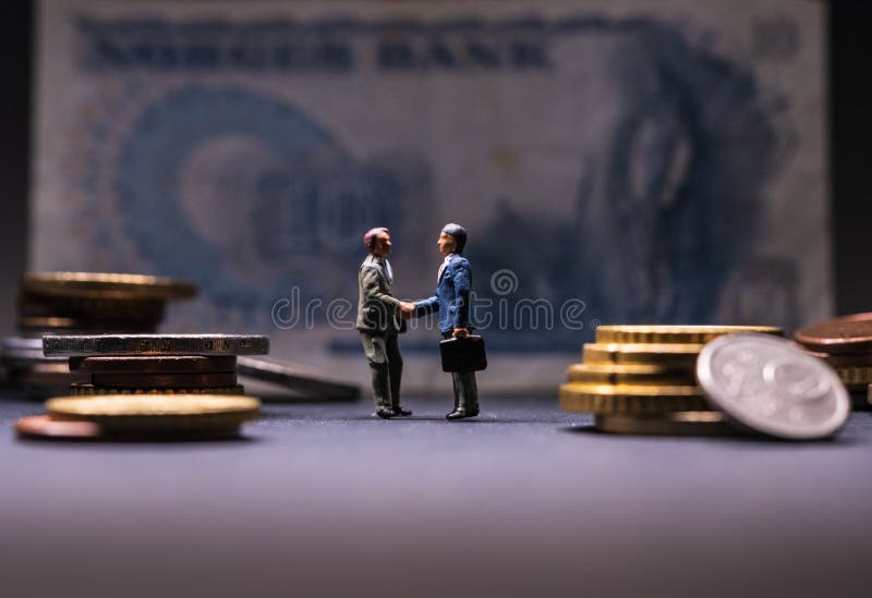 Two Men Shaking Hands in Front of a Large Bank Note.. Stock Image ...