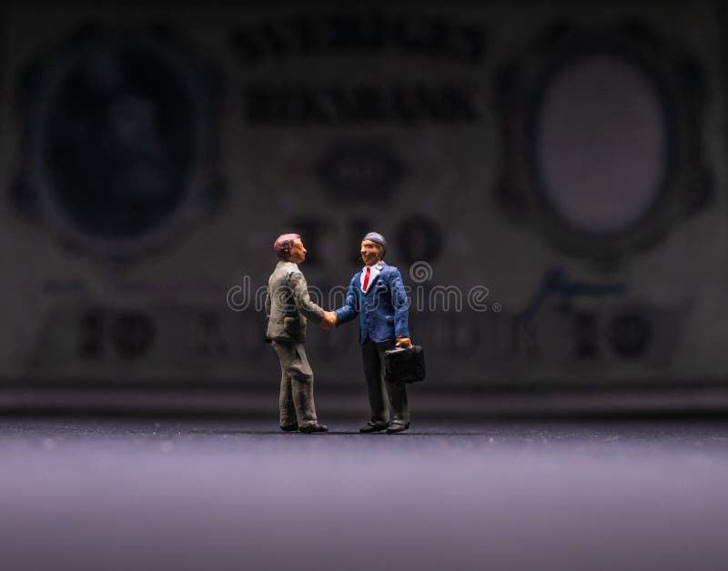 Two Men Shaking Hands in Front of a Large Bank Note.. Stock Image ...