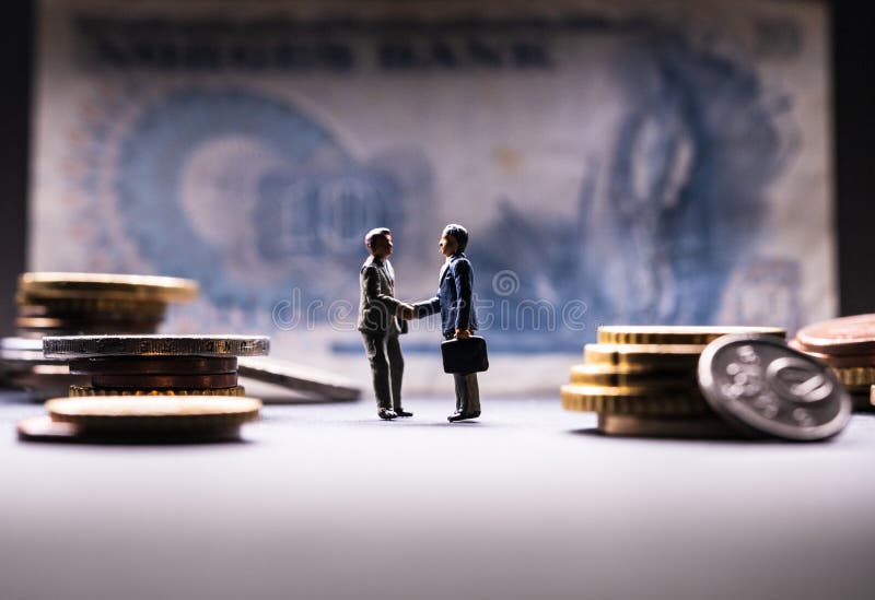 Two Men Shaking Hands in Front of a Large Bank Note.. Stock Photo ...