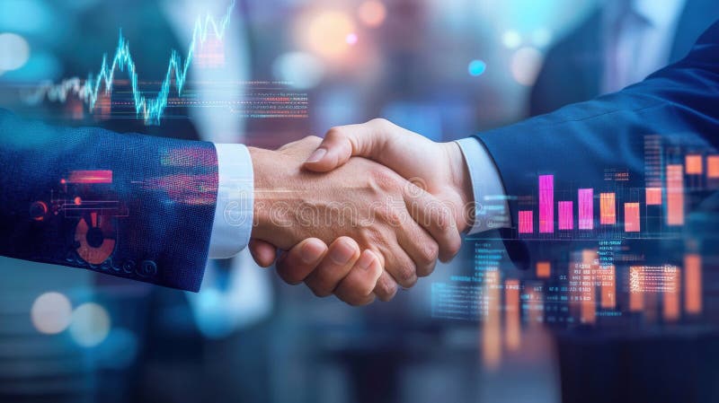 Two Men Shaking Hands in Front of a Stock Chart Stock Illustration ...