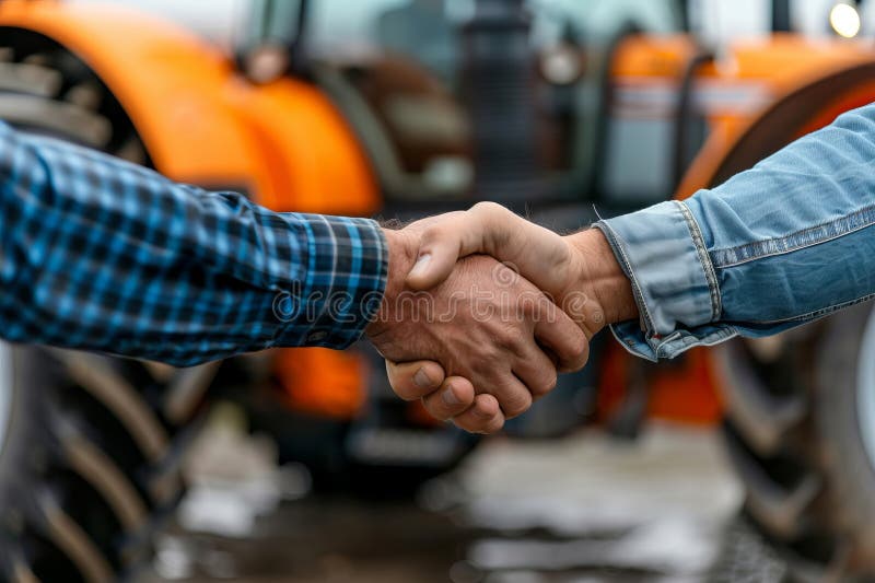 Two Men Shaking Hands in Front of a Tractor Stock Illustration ...