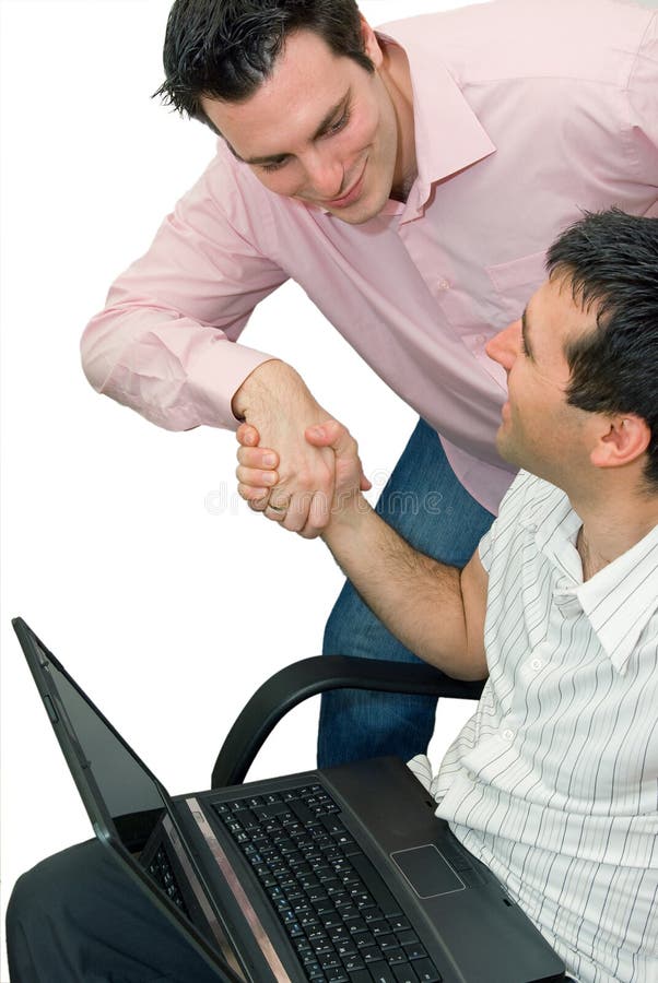 Two Men Shaking Hands with Laptop Stock Photo - Image of appealing ...