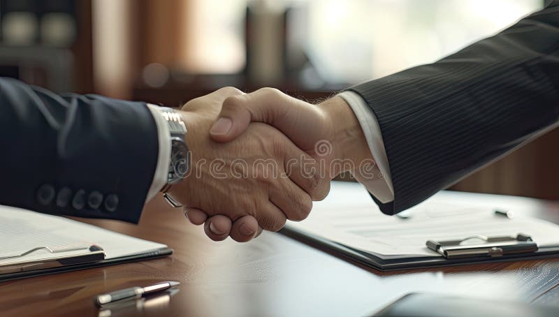 Two Men Shaking Hands Over a Table in a Friendly and Agreeable Manner ...