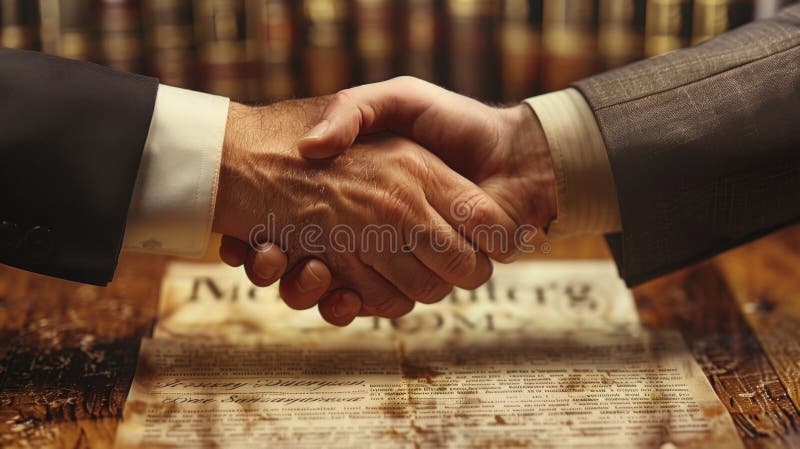 Two Men Shaking Hands. Signing an Important Agreement. Stock ...