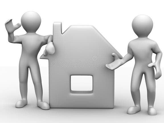 Two men with sign home stock illustration. Illustration of estate - 8454215