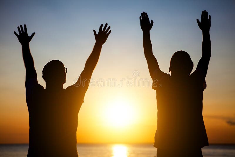 Two Friends on Sunset Background Stock Image - Image of respect ...