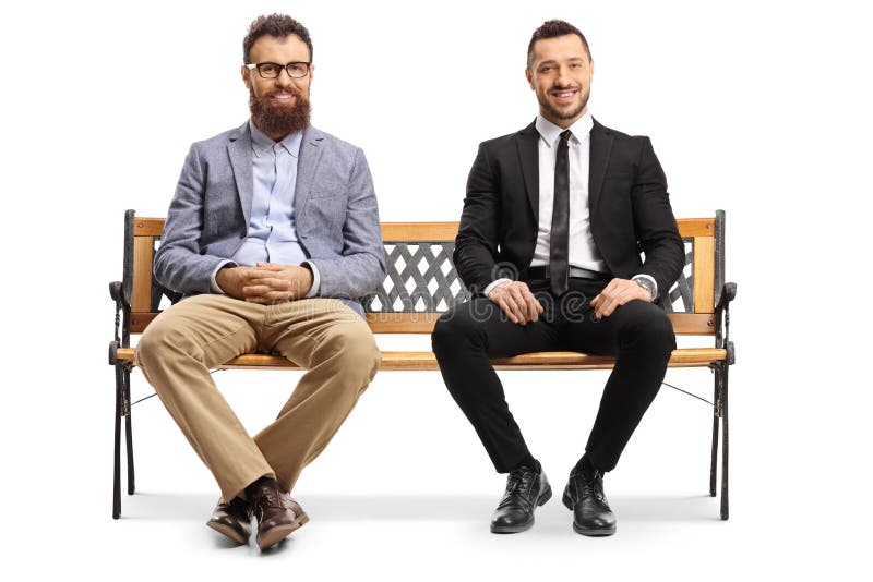 Two men sitting on a bench stock photo. Image of cheerful - 160653820